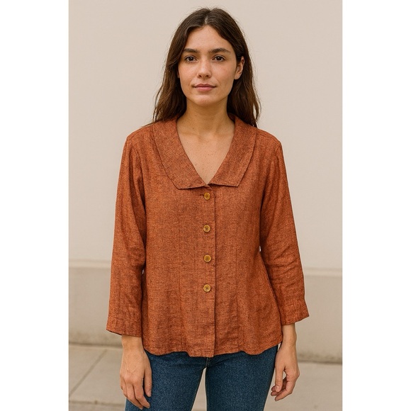 Flax | Tops | Flax Linen Collared Blouse | Poshmark
